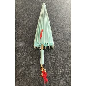 Unbranded | Accessories | Vtg Satin Parasol Bamboo Handle Green ...